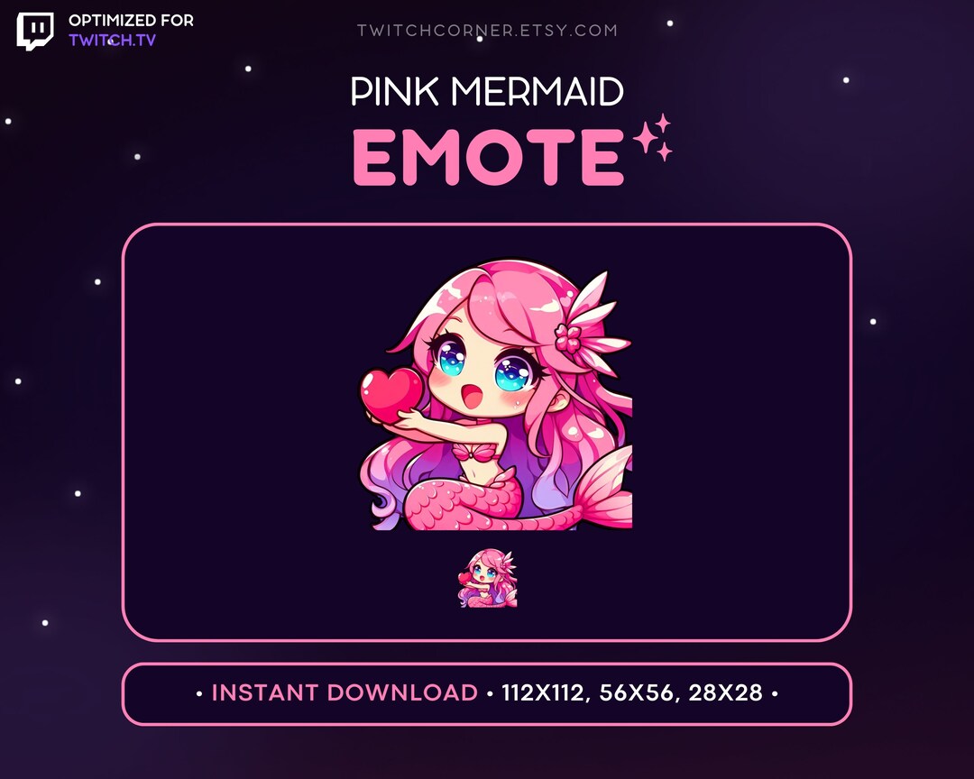 Pink Mermaid Twitch Emote Mermaid Twitch Emote, Cute Mermaid Emote for ...