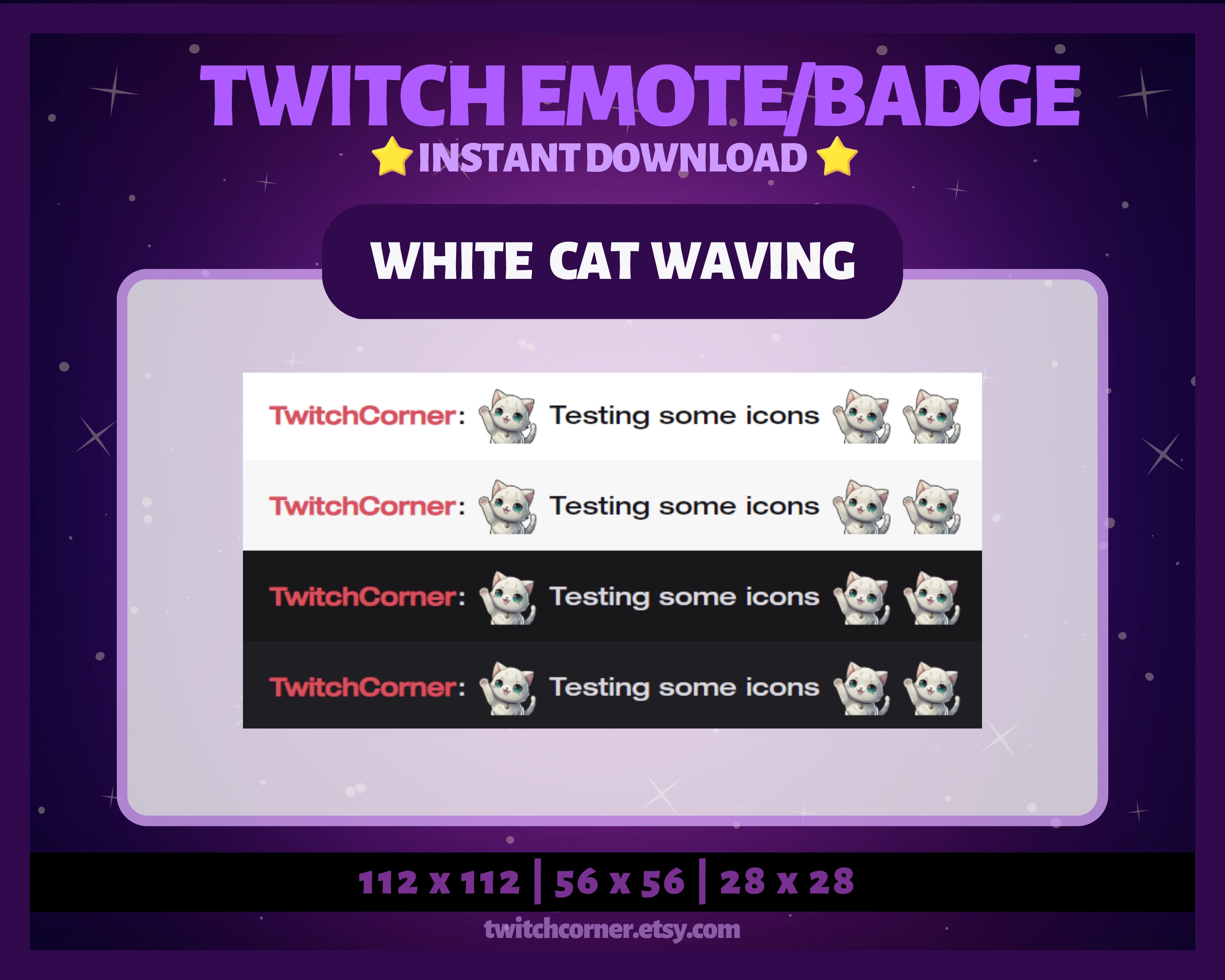 Cute White Cat Waving Twitch Emote for Twitch Streamers, Twitch Emote ...