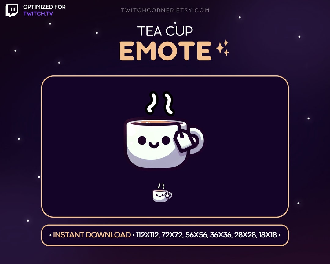 Cute Cup of Tea Twitch Emote, Sub Badge or Channel Point Icon for ...