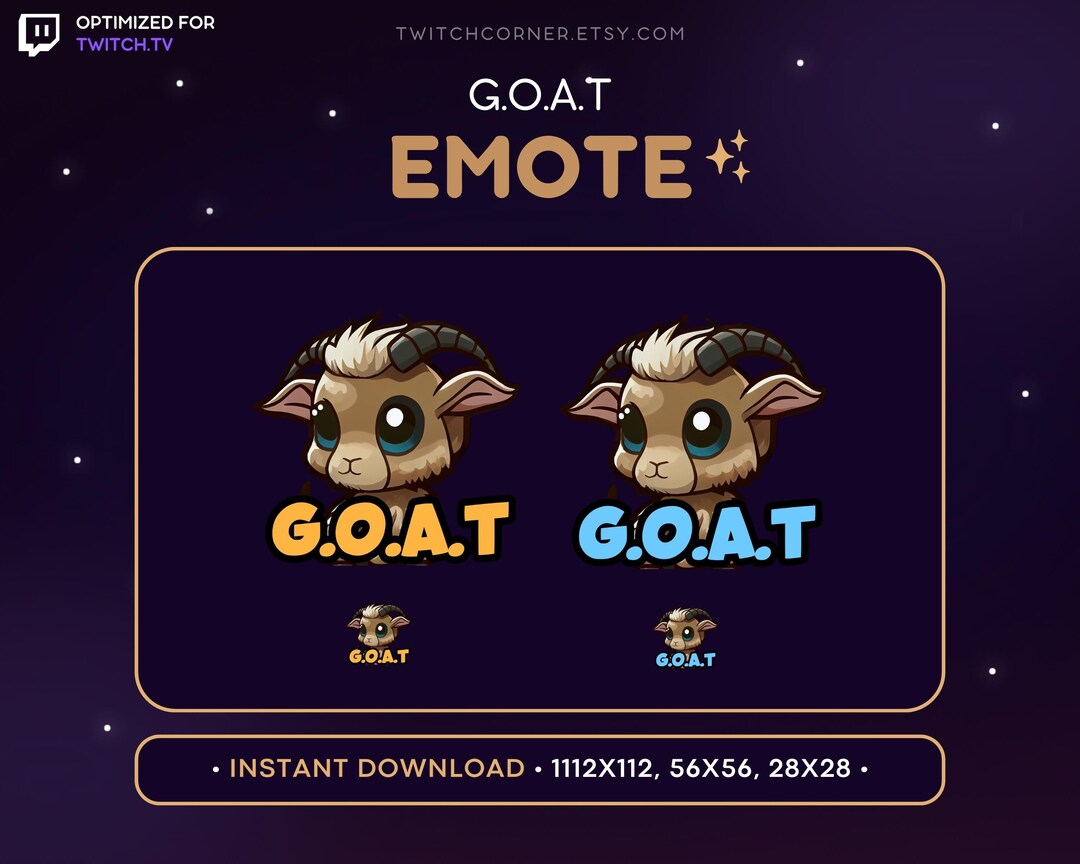 G.O.A.T Emote para Twitch, Discord, Goat Twitch Emote, Lindo, Texto ...