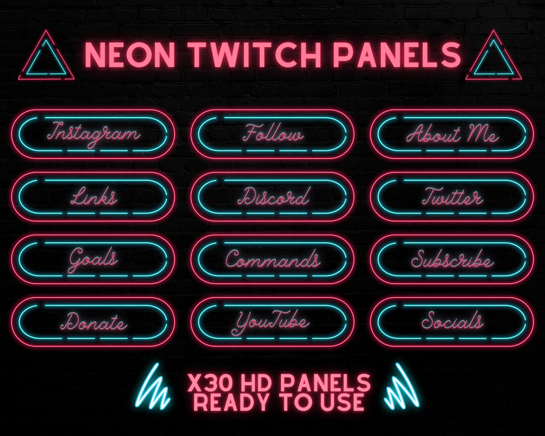 30x Pink Blue Neon Twitch Panels, Retro, Glowing, Twitchtv, Twitch ...