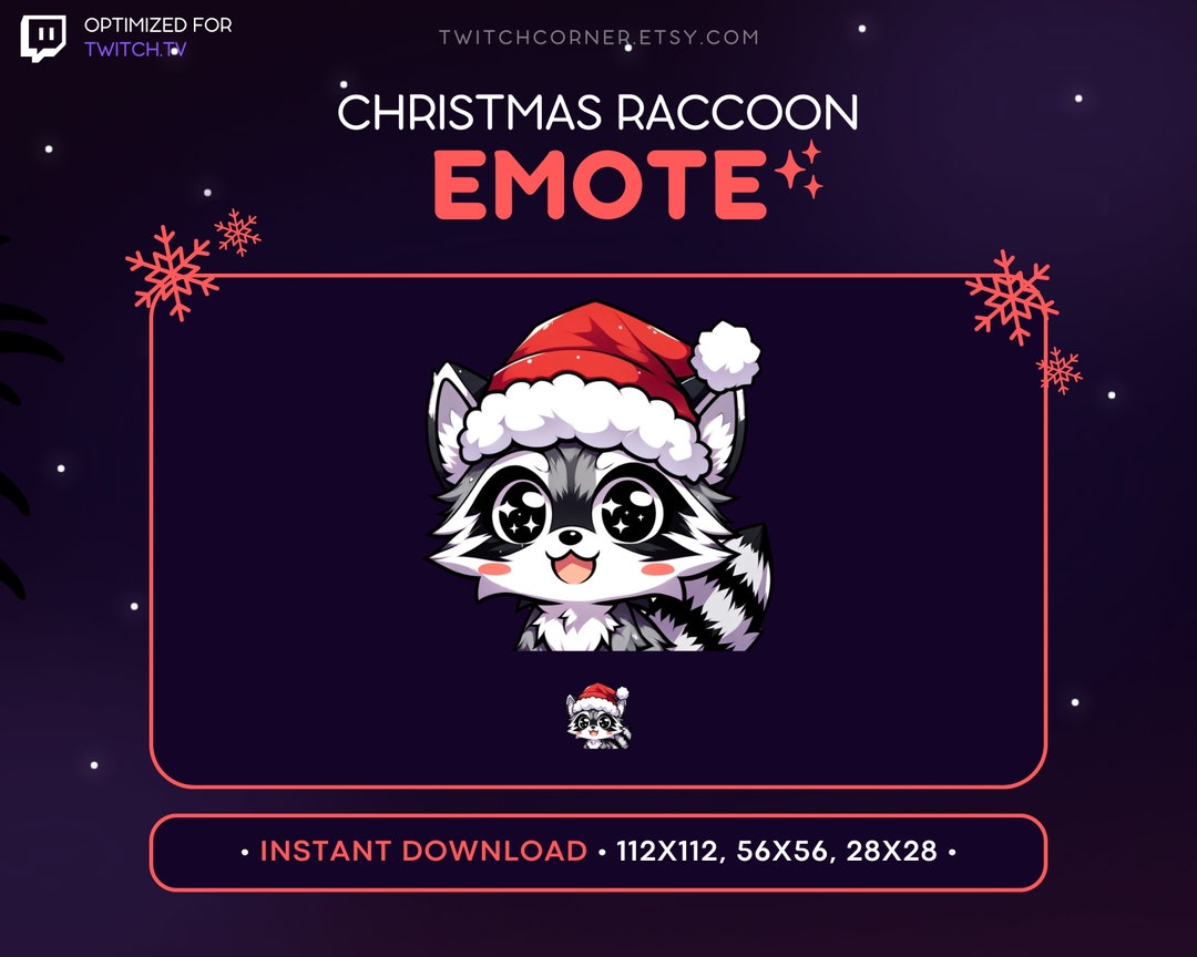 Christmas Twitch Emote Holiday Christmas Raccoon Emote, Christmas Hat ...