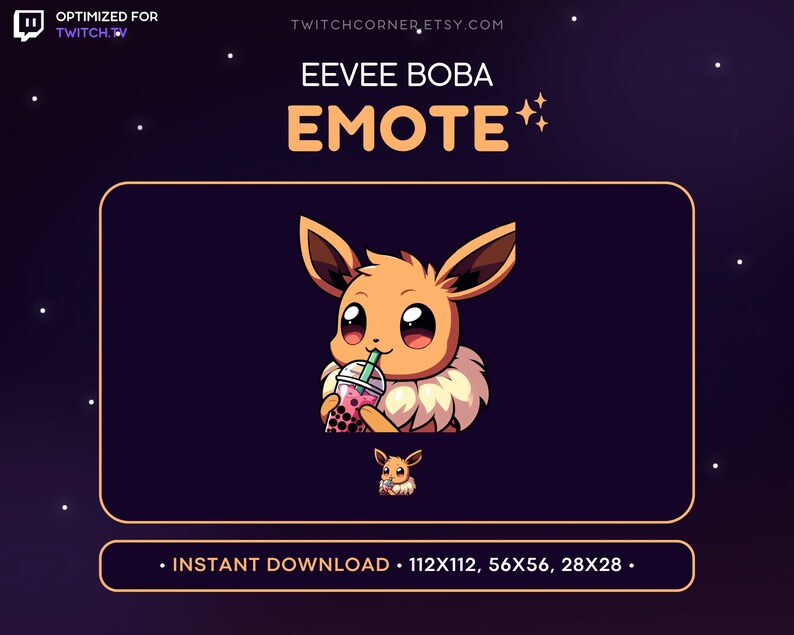 Cute Eevee Twitch Emote Boba Eevee Discord Emote Eevee Drink Emote