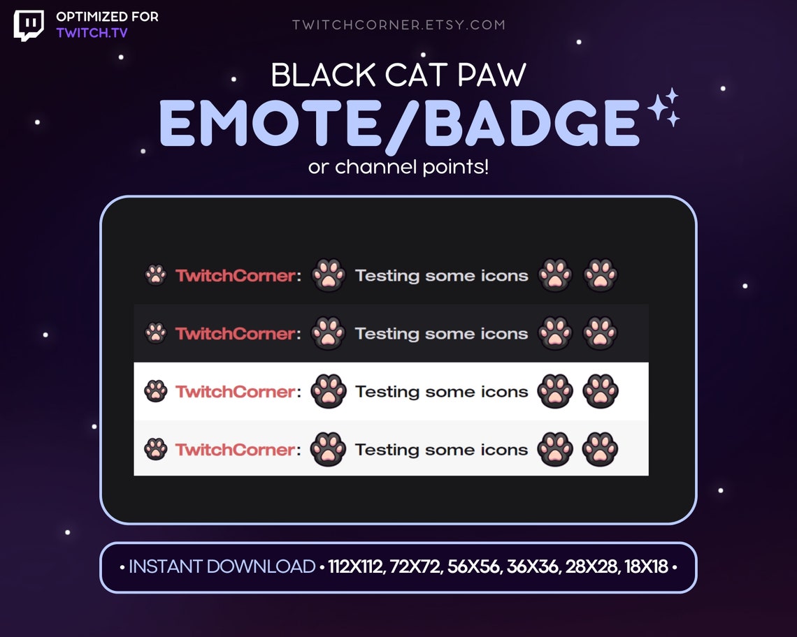 Cute Black Cat Paw Twitch Emote, Black Cat Paw Sub Badge or Cat Paw ...
