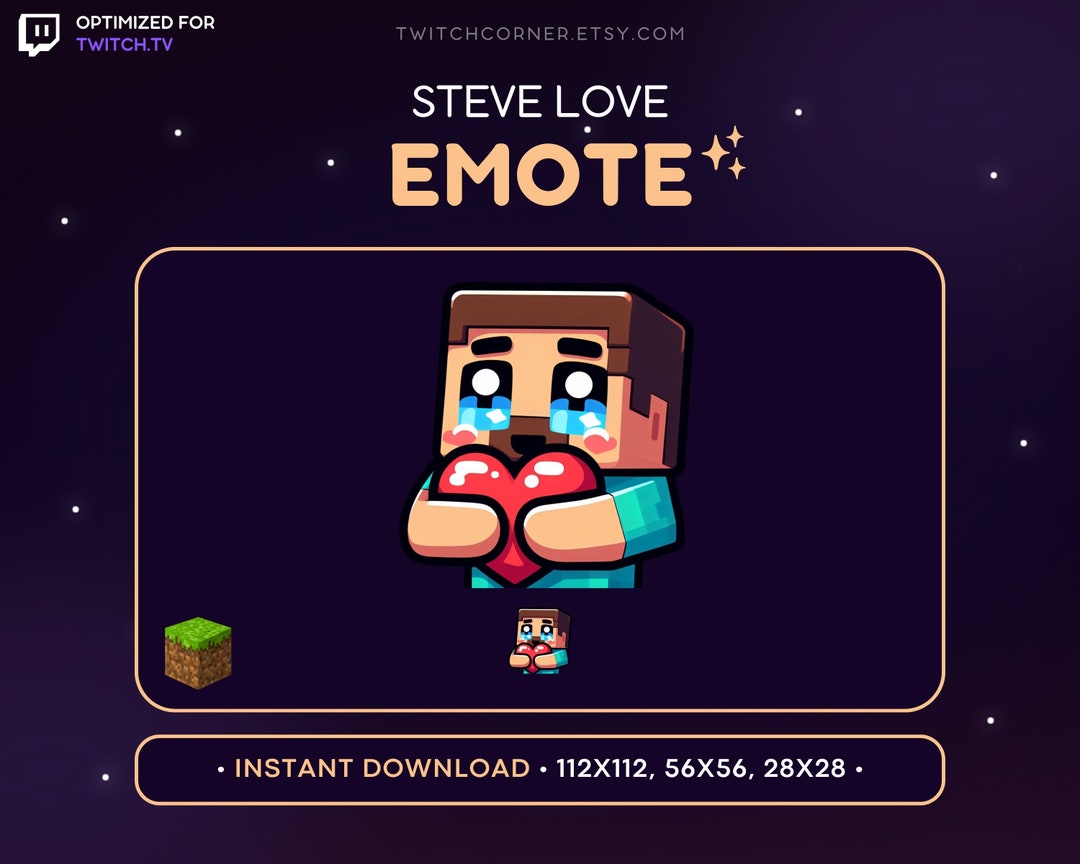 Love Steve Twitch Emote Minecraft Twitch Emote, Cute Steve Emote, Steve ...