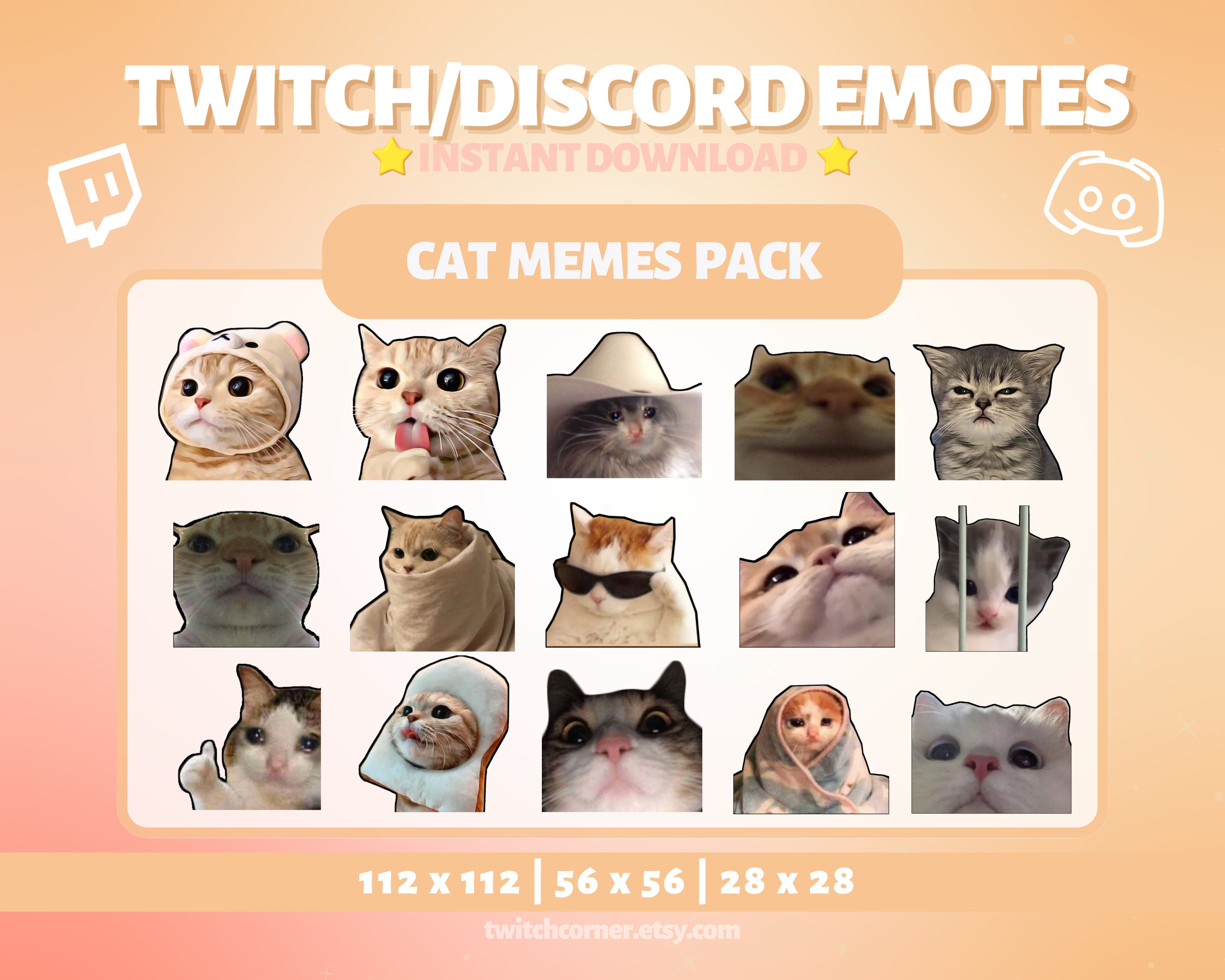 Twitch Emotes 15x Cat Memes Emote Pack Twitch Streamer - Etsy UK