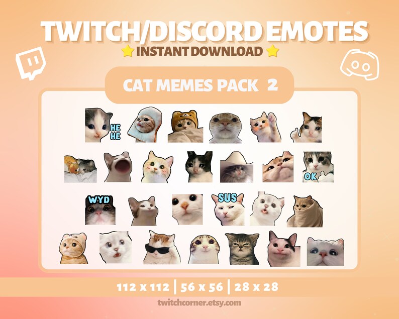Twitch Emotes, 26x Cat Memes Emote Pack , Twitch, Streamer, Emote Cat ...