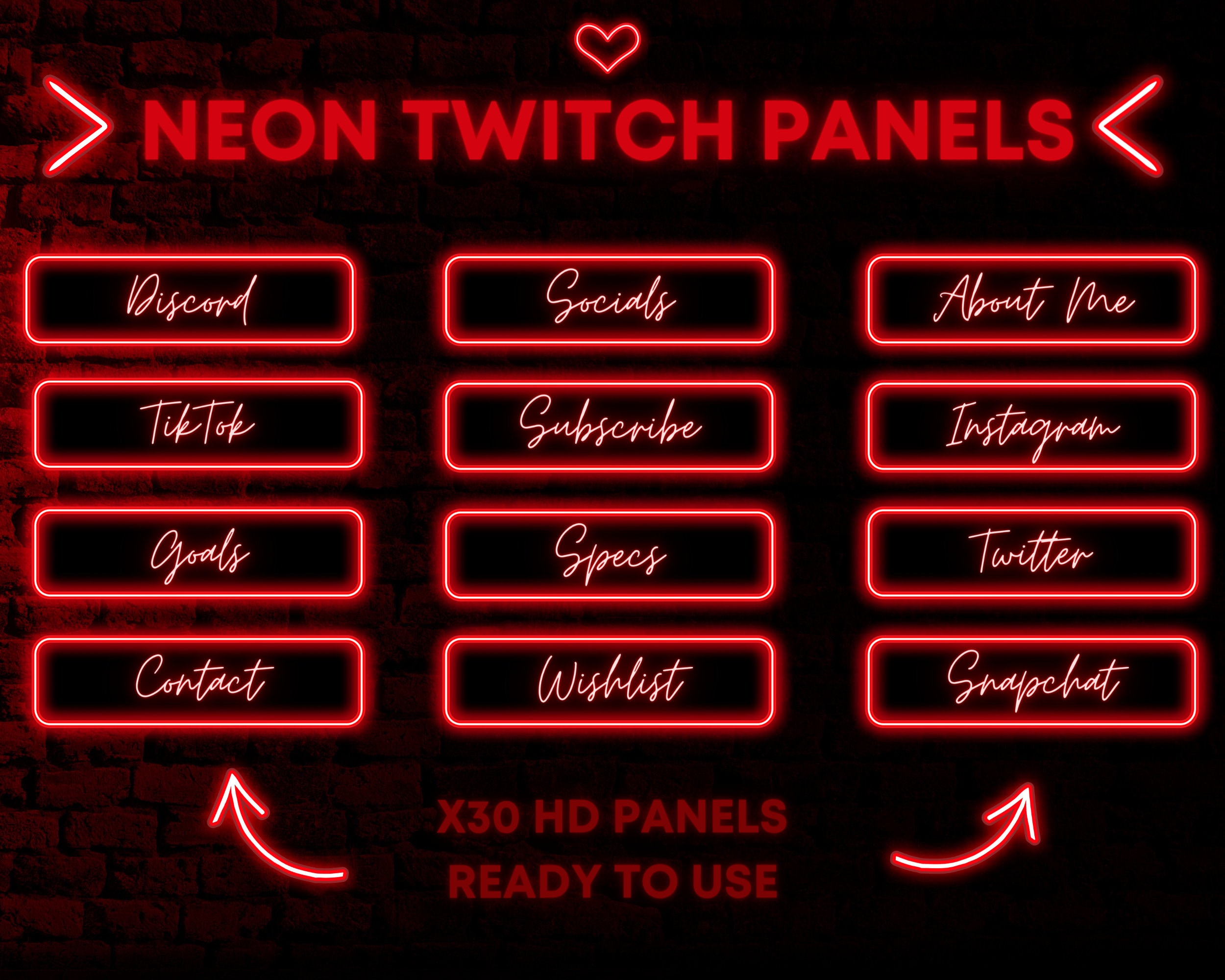 30x Red Neon Twitch Panels, Stream, Neon, Glowing, Twitch Asset, Retro ...