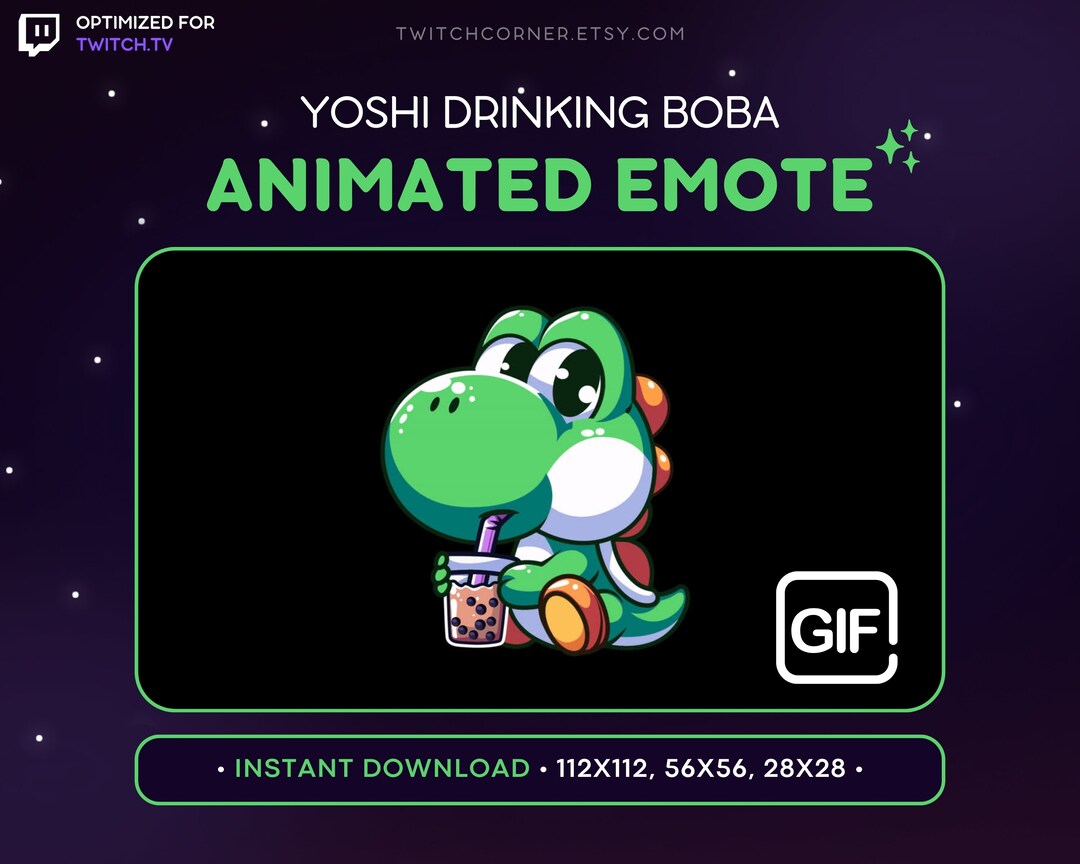 Animated Yoshi Twitch Emote Yoshi Boba Tea Emote for Twitch, Yoshi ...