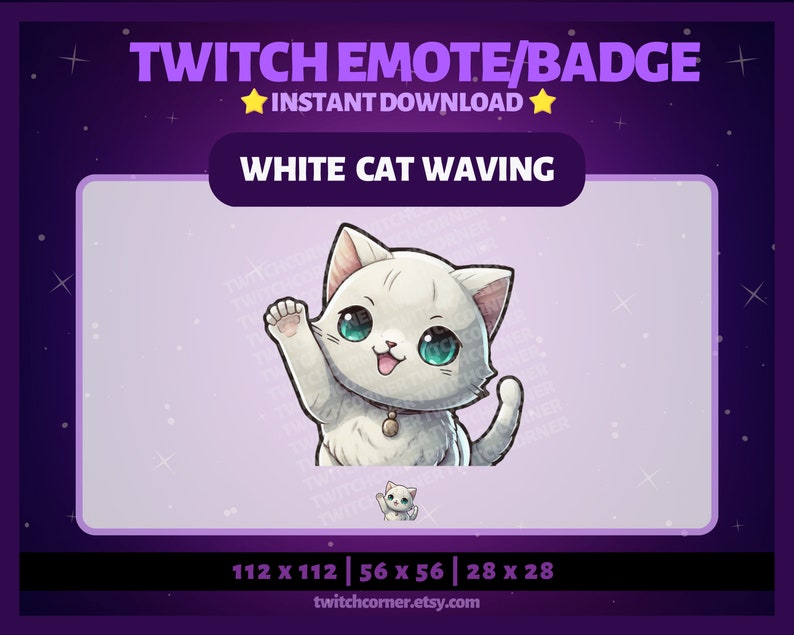Cute White Cat Waving Twitch Emote for Twitch Streamers, Twitch Emote ...