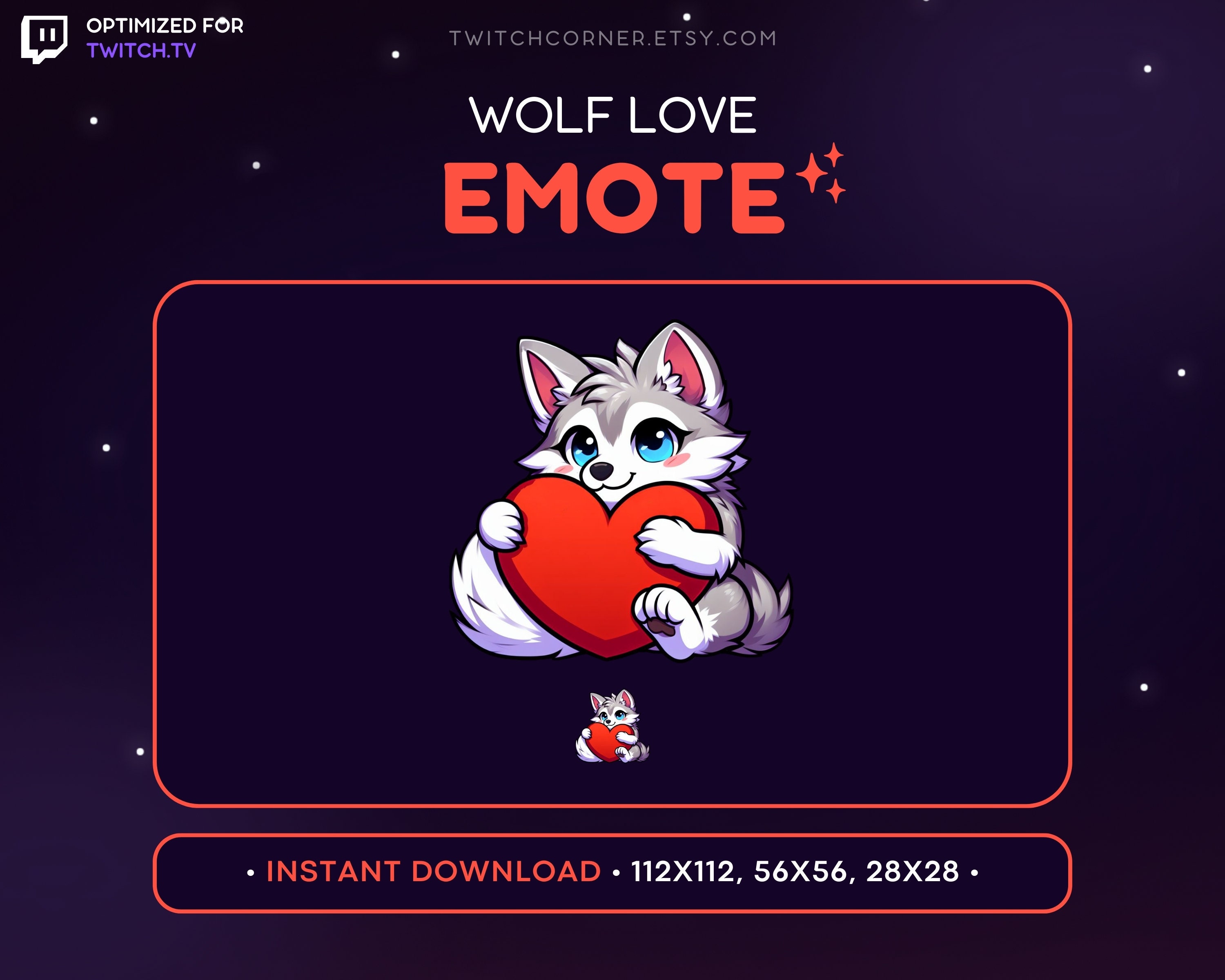 Love Wolf Twitch Emote Heart Wolf Emote for Twitch, Wolf Discord Emote ...