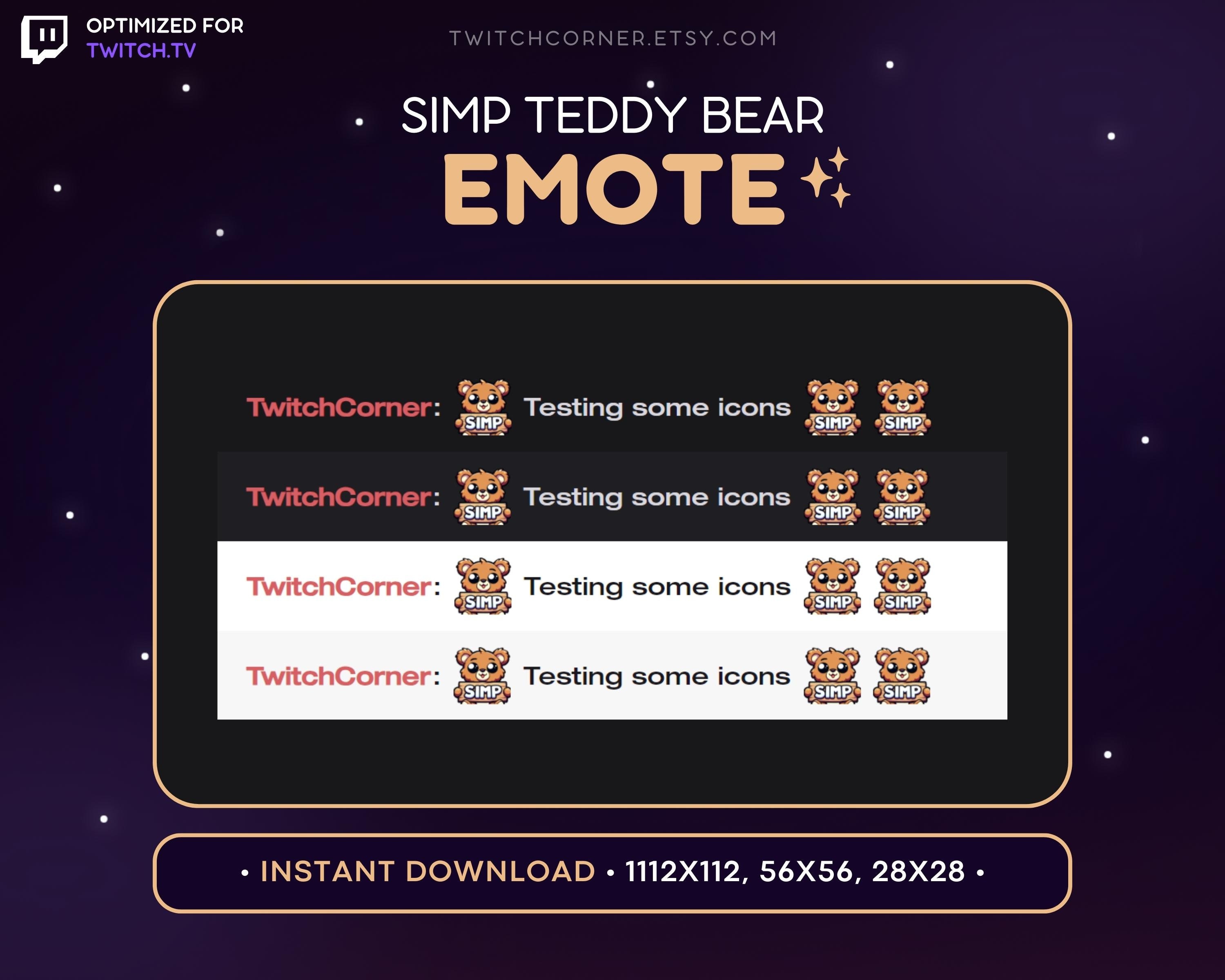 Cute SIMP Teddy Bear Twitch Emote Kawaii Bear Emote for - Etsy
