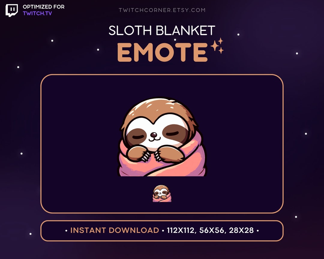 Cute Sloth Twitch Emote Sloth Emote for Twitch, Sloth Stream Emote, Sloth Blanket Emote ...