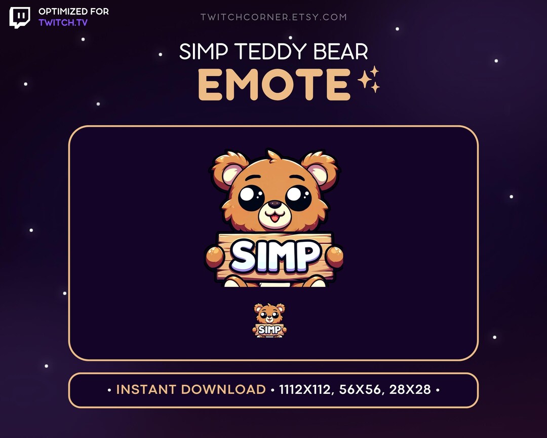Cute SIMP Teddy Bear Twitch Emote Kawaii Bear Emote for - Etsy