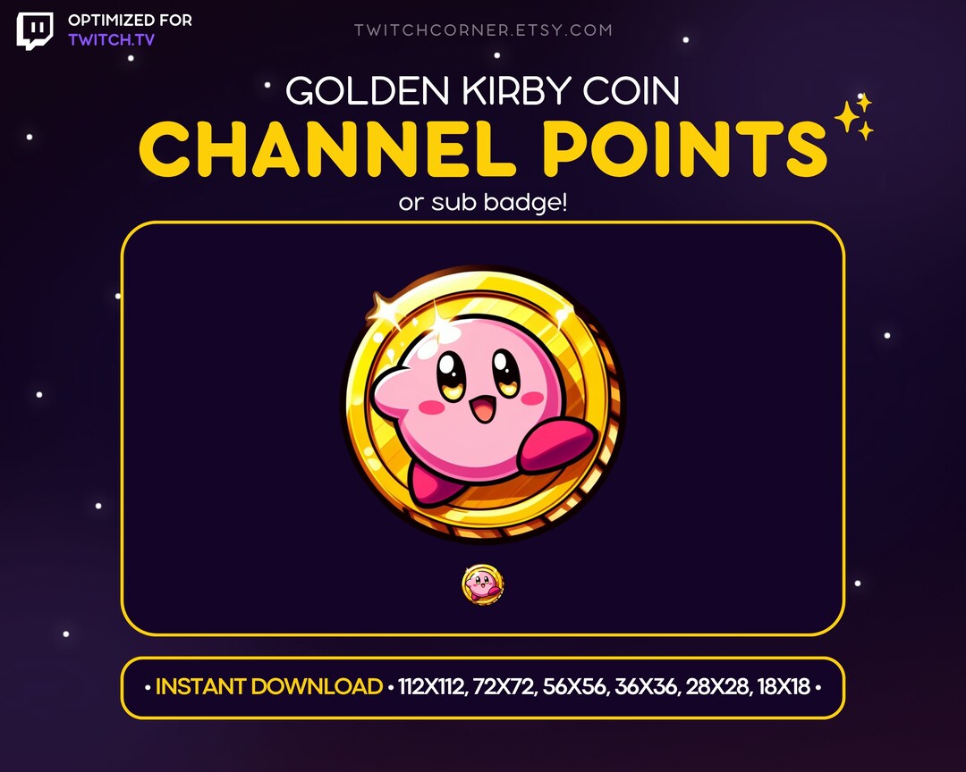 Gold Kirby Coin Channel Points Icon for Twitch Gold Kirby Coin Sub ...