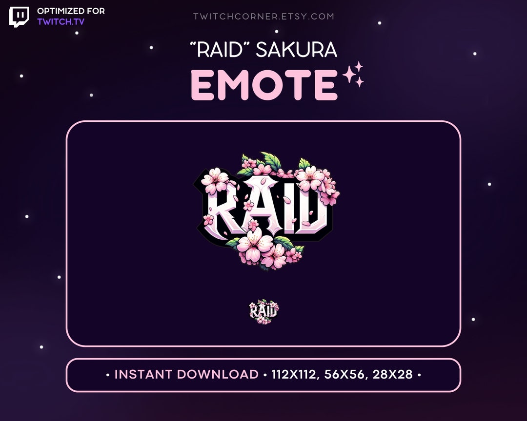 Raid Twitch Emote Text Raid Emote, Kawaii Raid Text Emote, Sakura Raid ...