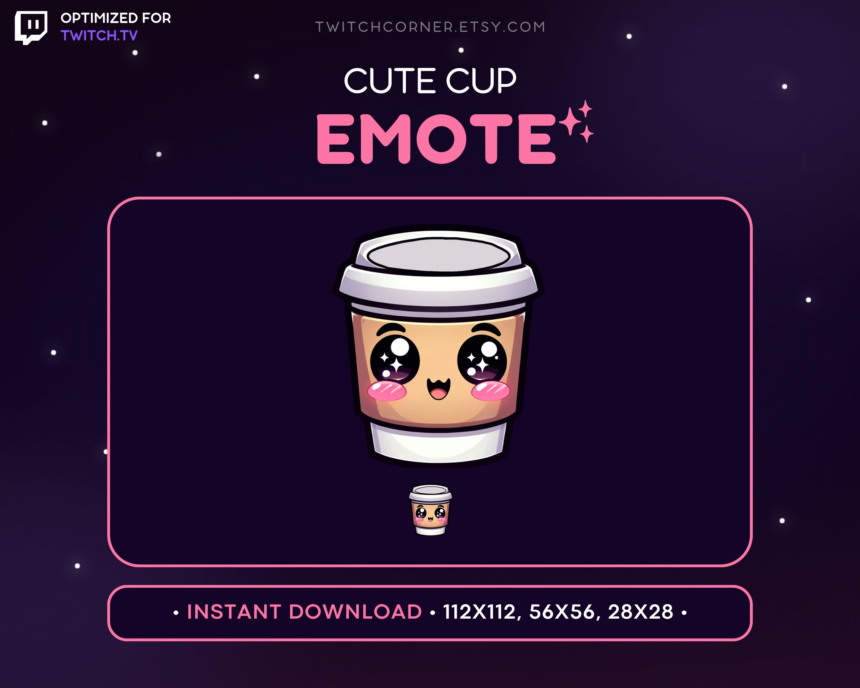 Cute Cup of Coffee Tea Twitch Emote Kawaii Coffee Emote, Blush Drink ...