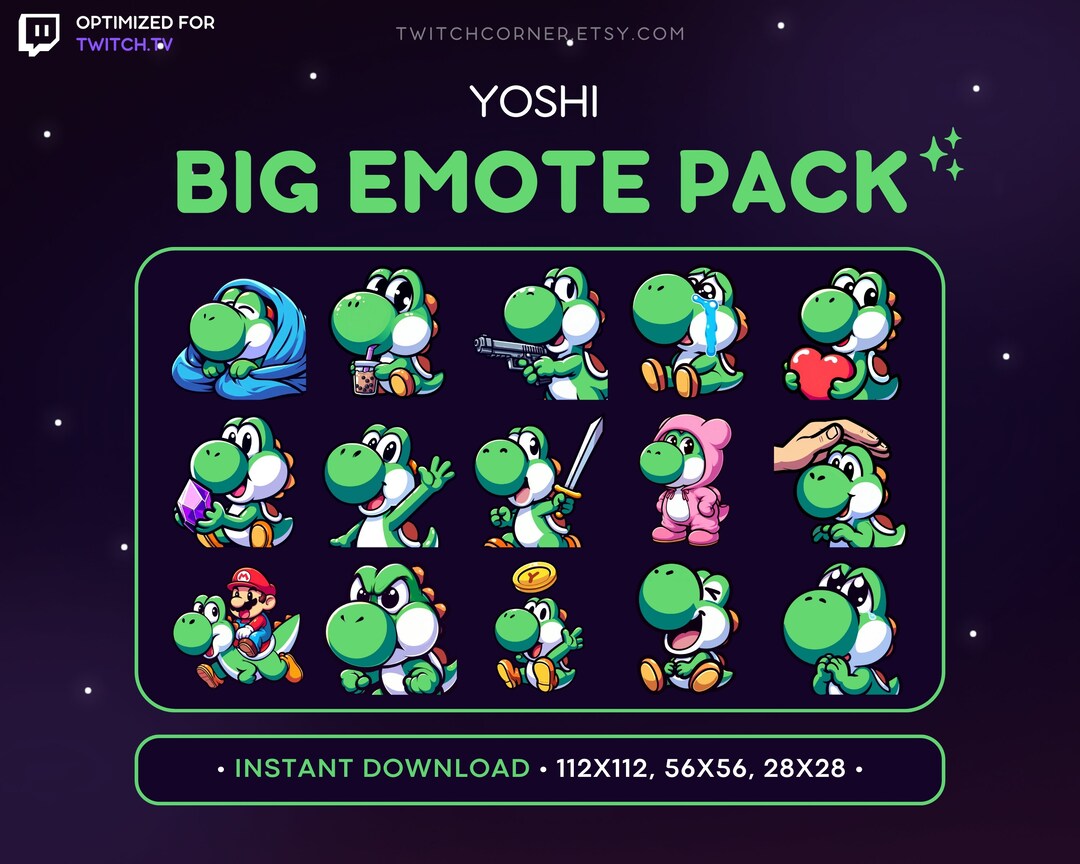 Yoshi Twitch Emotes Yoshi Big Emote Pack Twitch, Yoshi Discord Emote ...