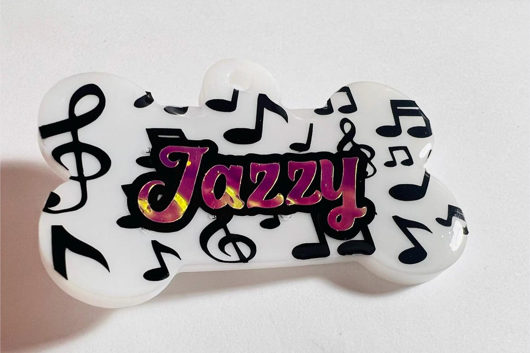 Music Note Dog ID Tag, Cute Pet Tag, Bone Shaped Dog Tag, Music Lover ...