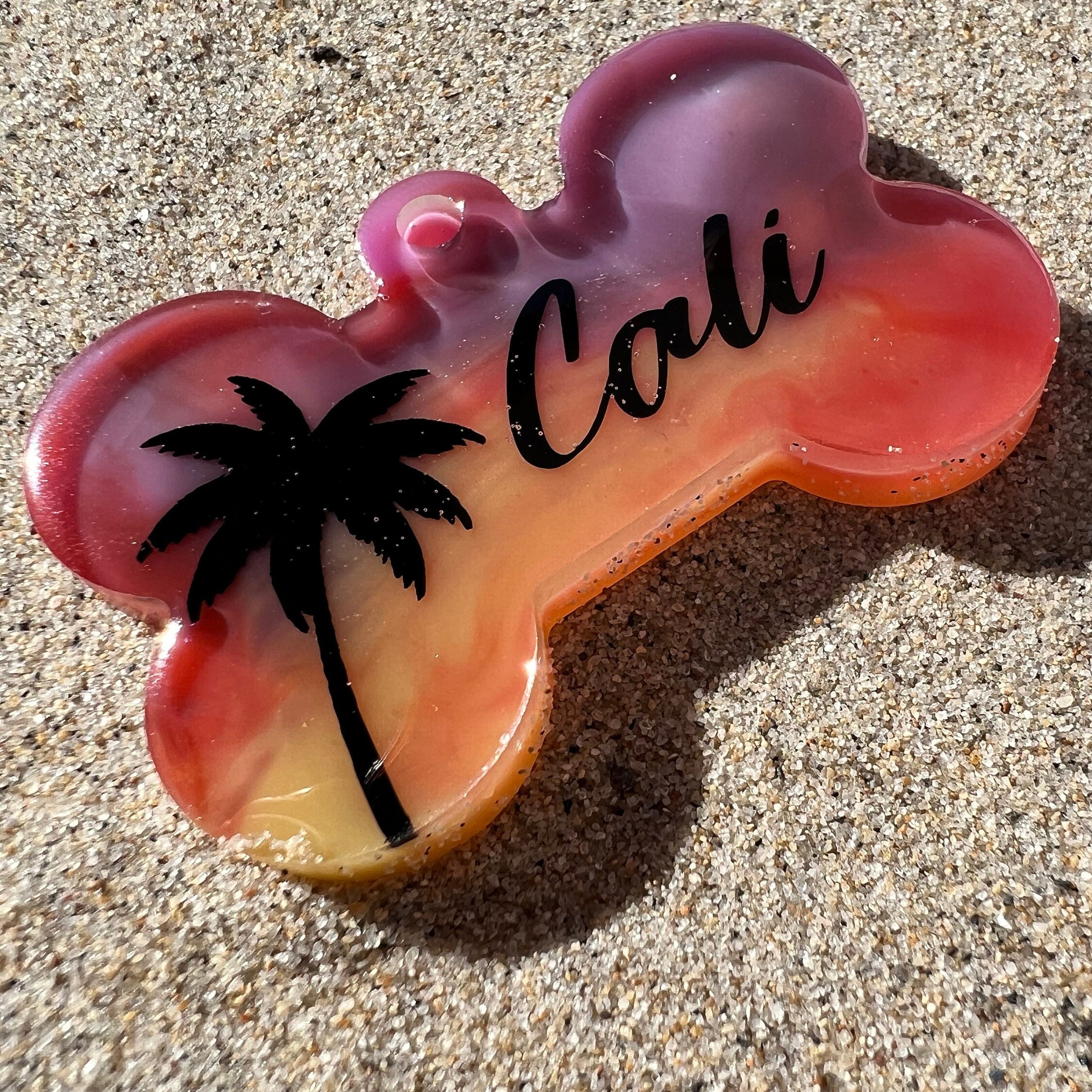 Beach Sunset Dog ID Tag• Personalized Pet ID Tag• Quiet Dog Tag• Beach ...
