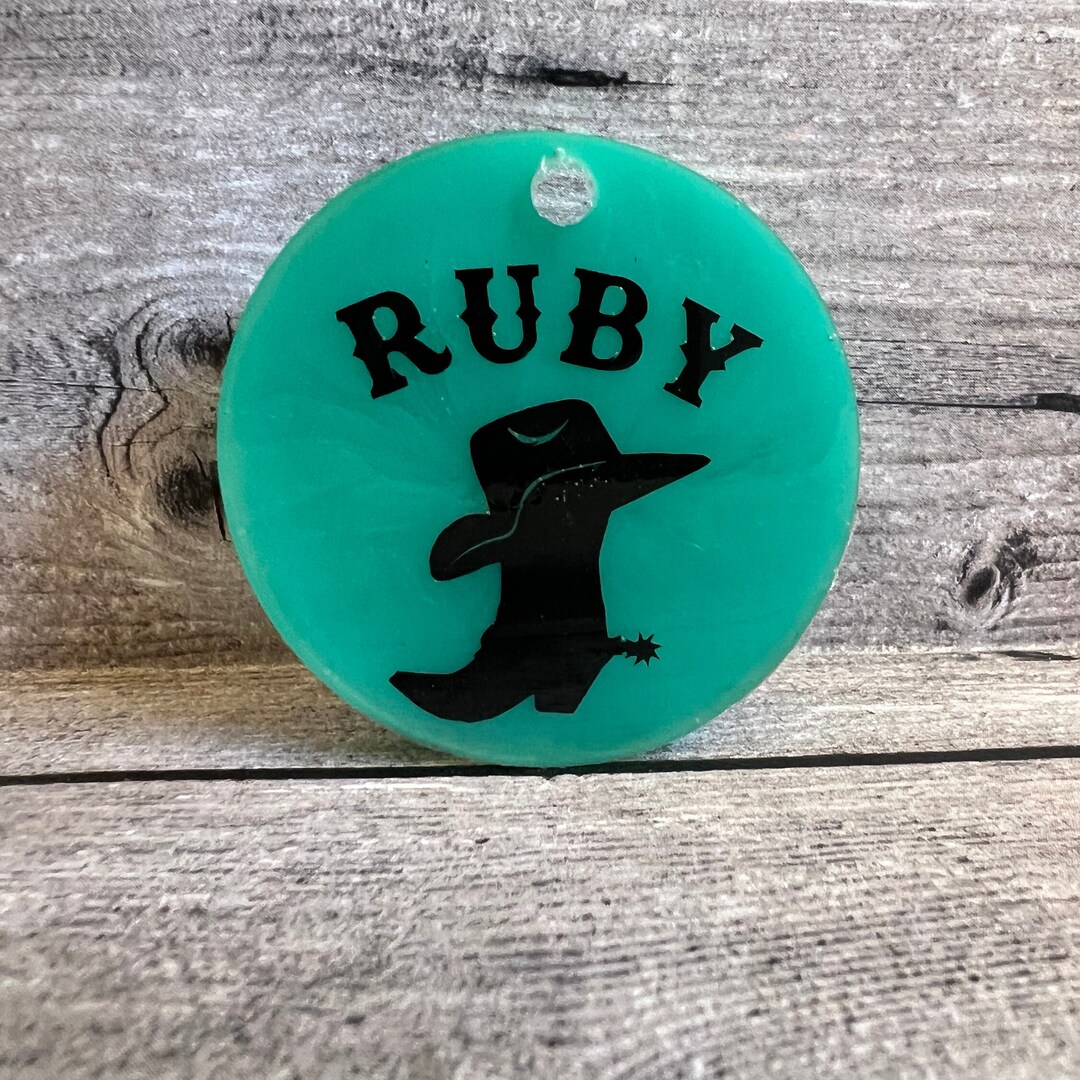 Western Hat & Boot Pet ID Tag• Custom Pet Tag for Collar• Resin ID Tag ...