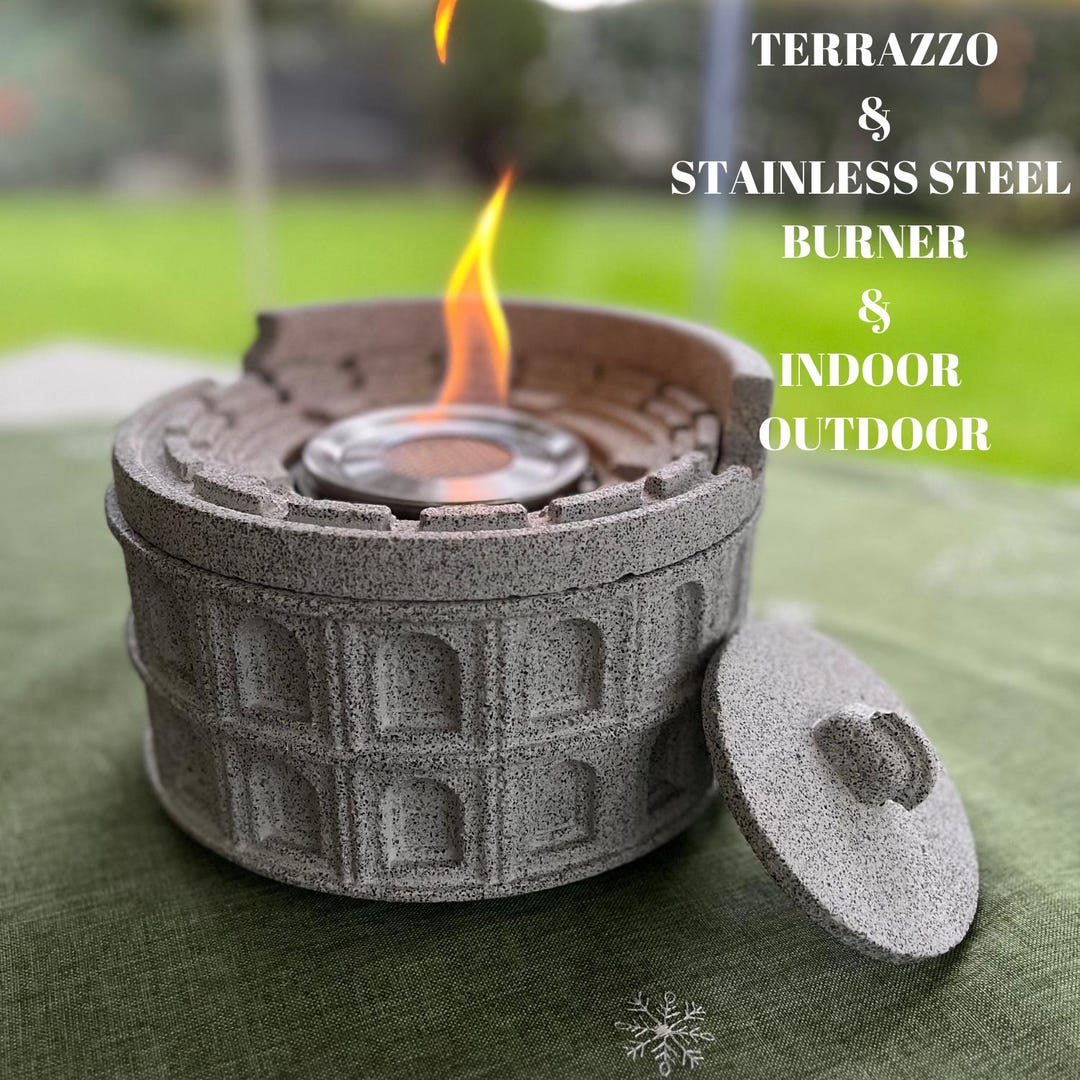 Colosseum Design Terrazzo Bioethanol Fireplace, Smokeless Tabletop Fire ...