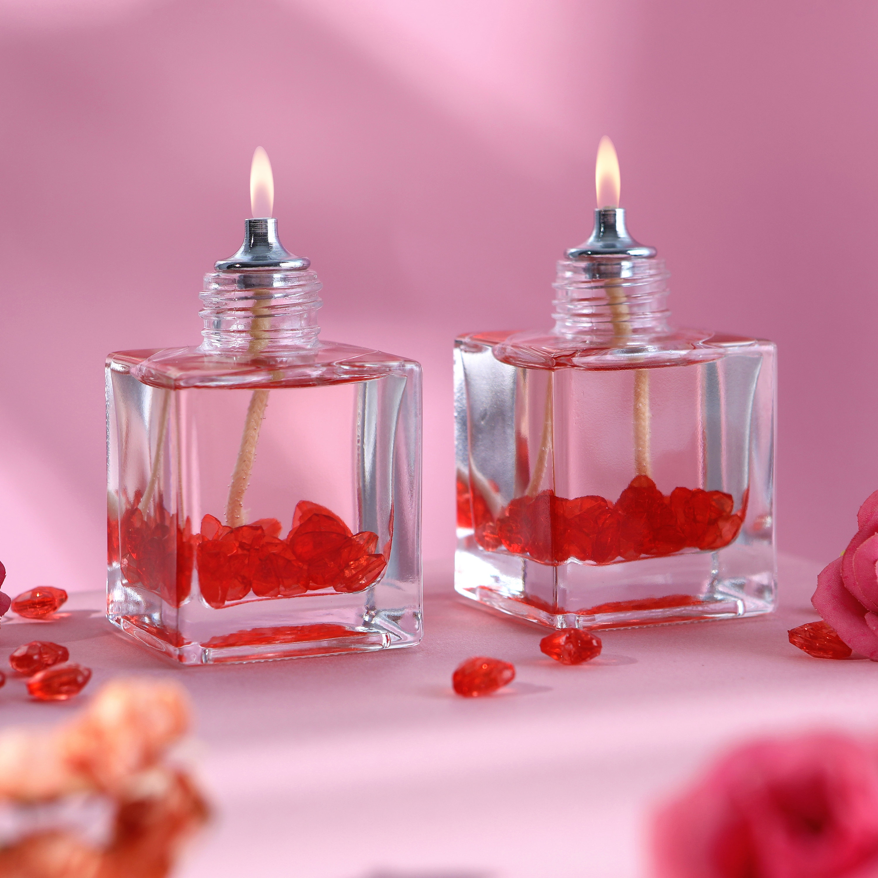 Imperiums Red Heart Decorative Oil Lamp Candle Set of 2, Christmas Gift ...
