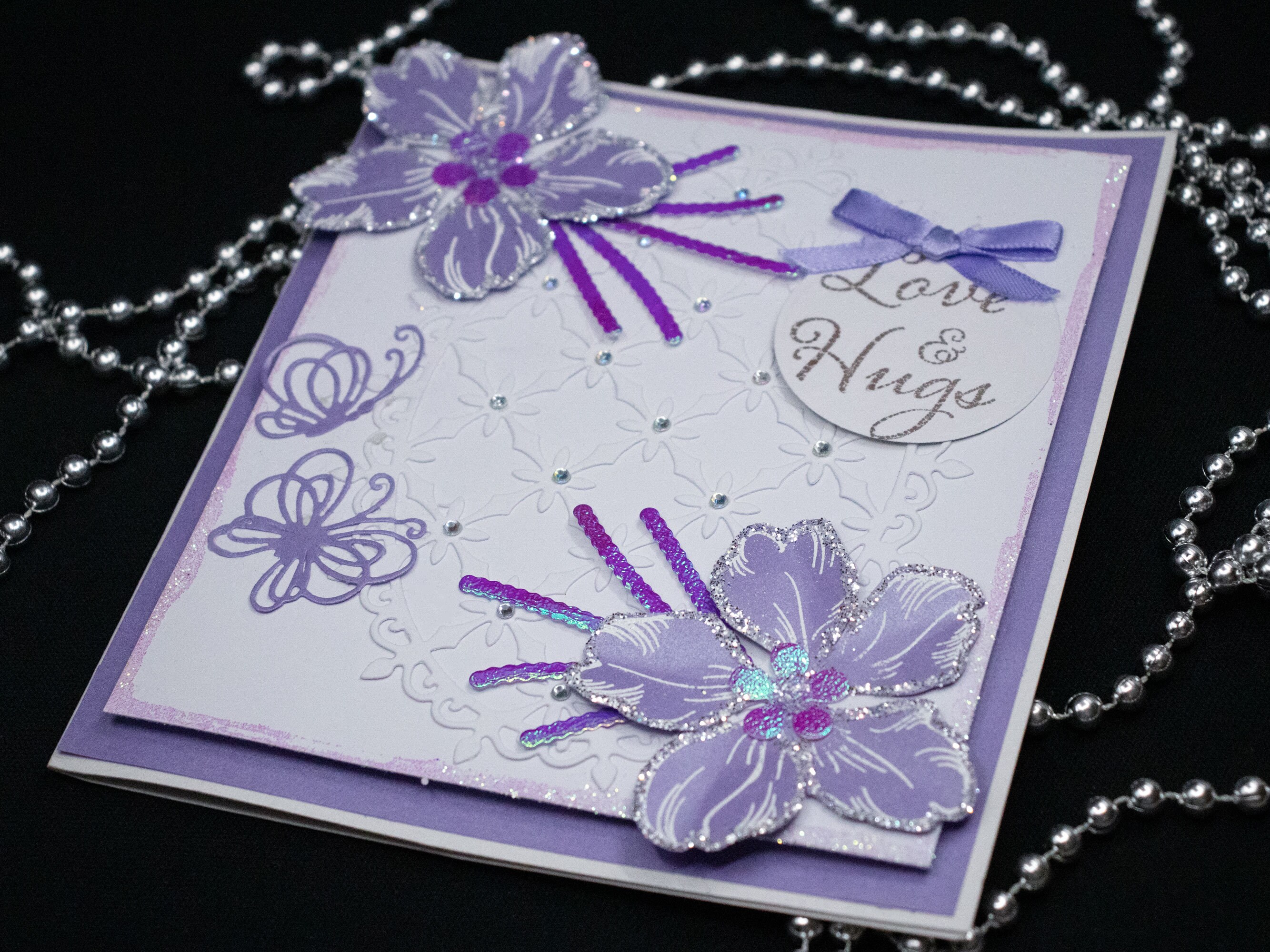 Handmade Purple and Silver Flowers 3D Card, Purple, Silver and White ...