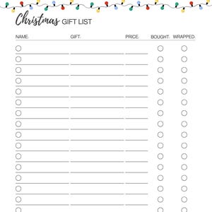 Christmas Gift List, Printable and Customizable Canva Christmas Gift ...