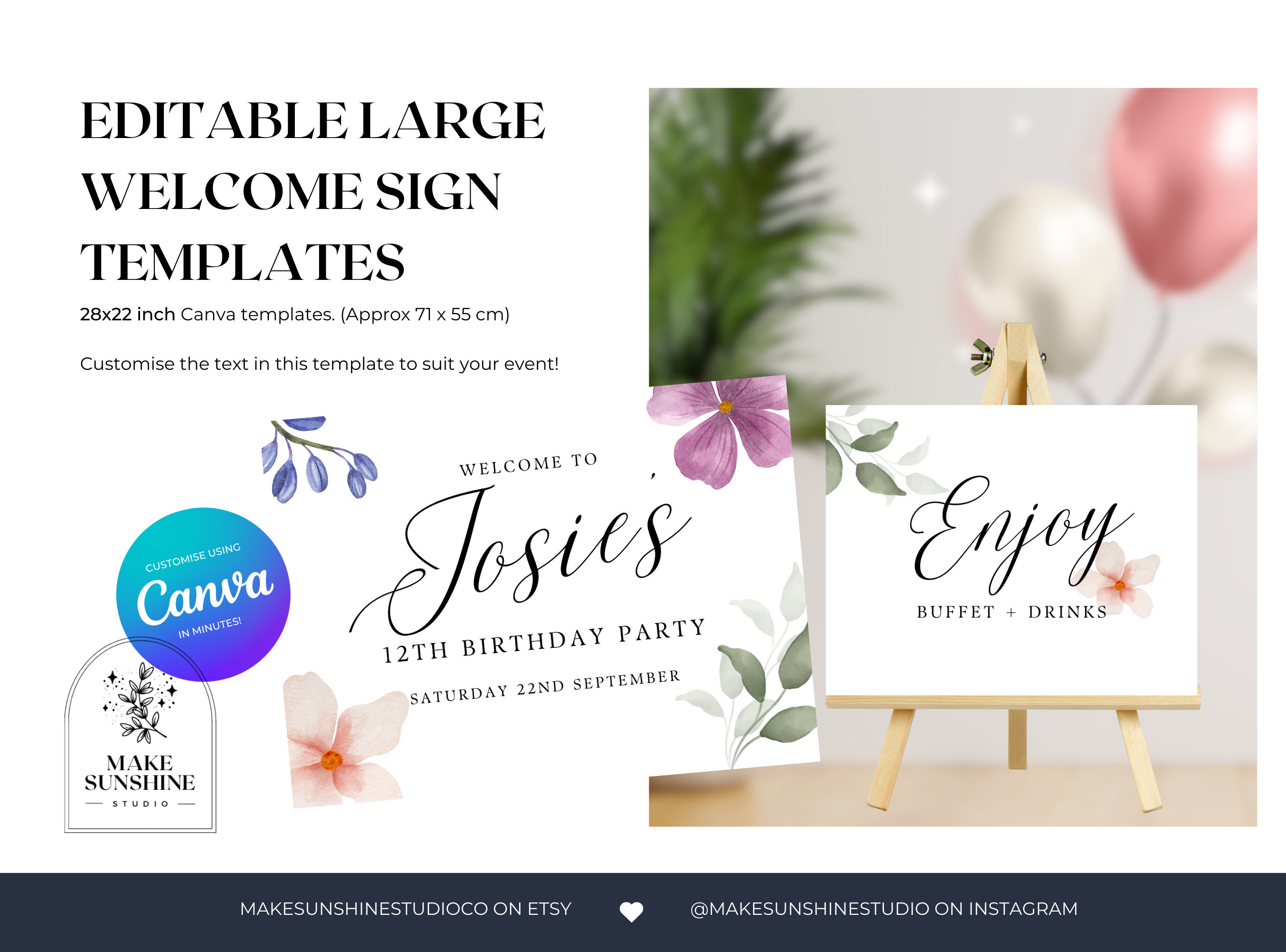 Minimalist Modern Party Welcome Poster Printable Birthday Party Sign ...