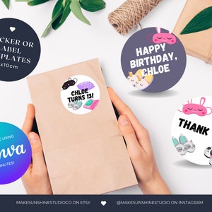 Sleepover Slumber Party Sticker Template Editable in Canva - Etsy
