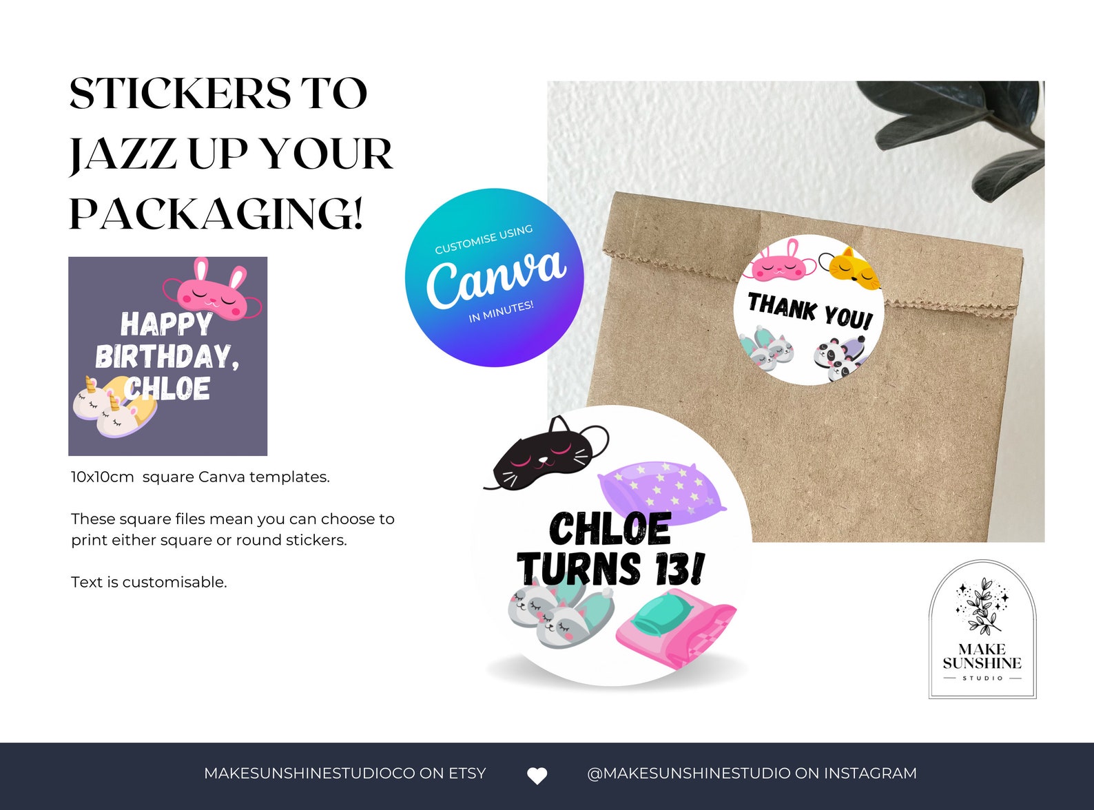 Sleepover Slumber Party Sticker Template Editable in Canva - Etsy