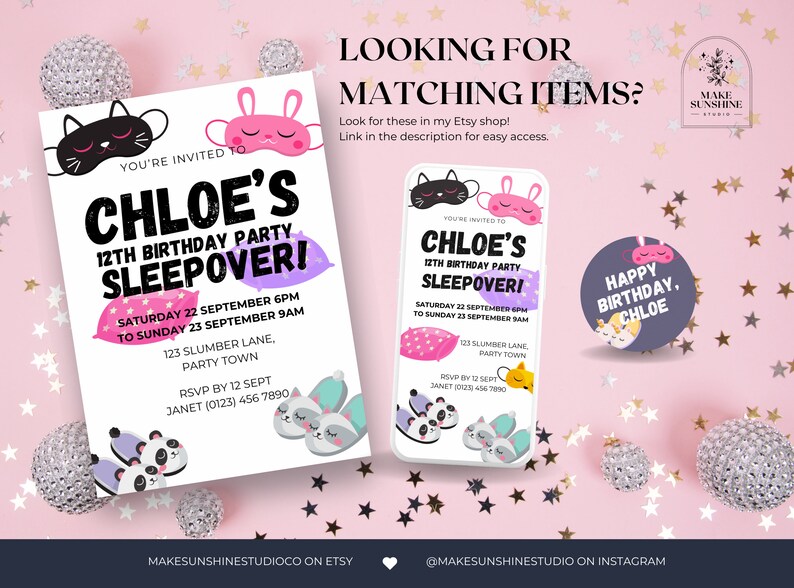 Sleepover Slumber Party Sticker Template Editable in Canva - Etsy