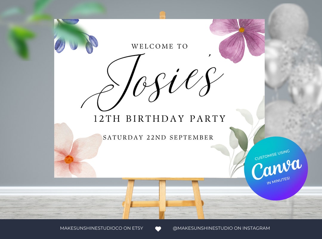 Minimalist Modern Party Welcome Poster Printable Birthday Party Sign ...