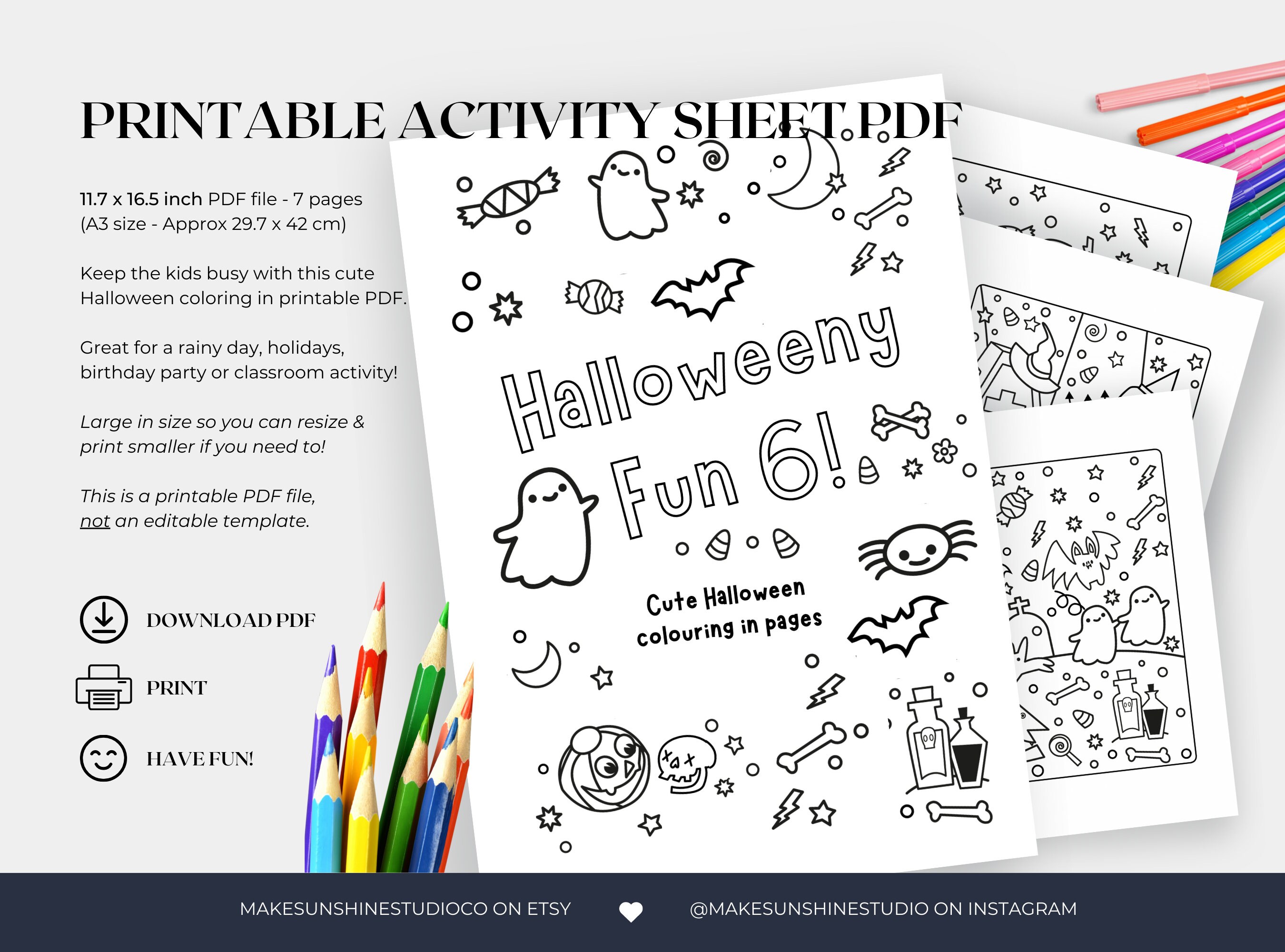Cute Halloween Kids Coloring in Sheet Party Classroom Activity - Etsy
