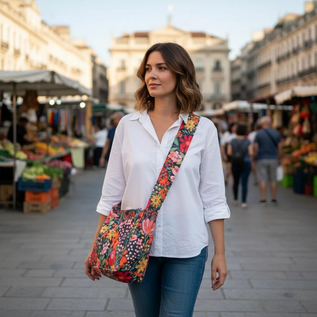 Floral Messenger Bag With Zipper – Large Capacity Crossbody Shoulder ...