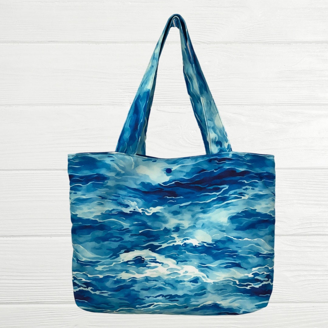 Handmade Ocean Waves Tote Bag: Colorful Vegan Shoulder Bag - Etsy