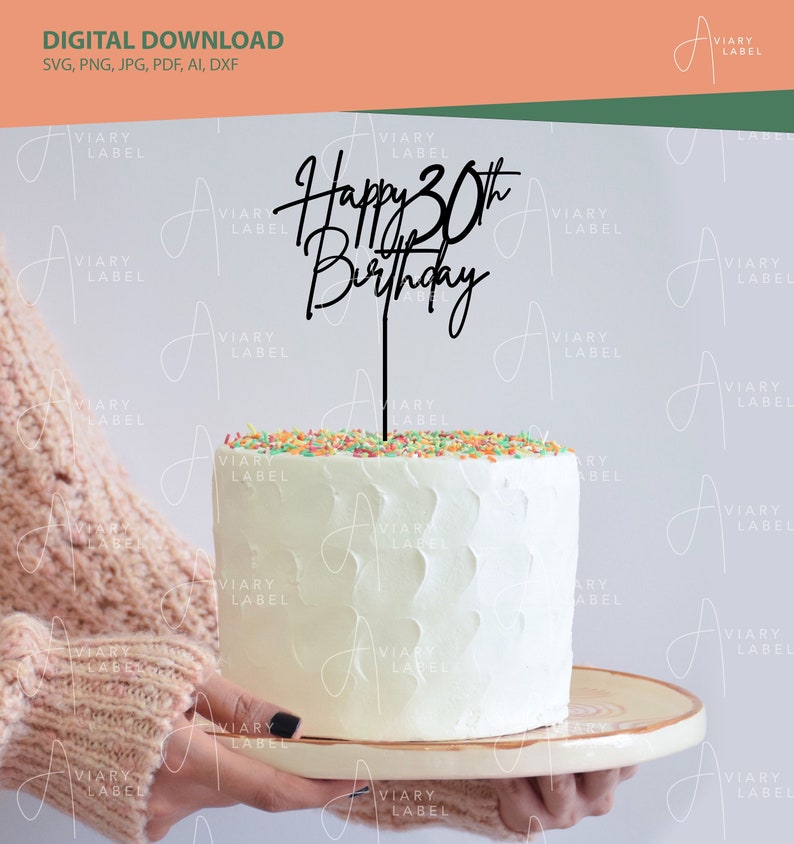 Happy 30th Birthday Cake Topper | Digital Download Cake Topper | 30th ...