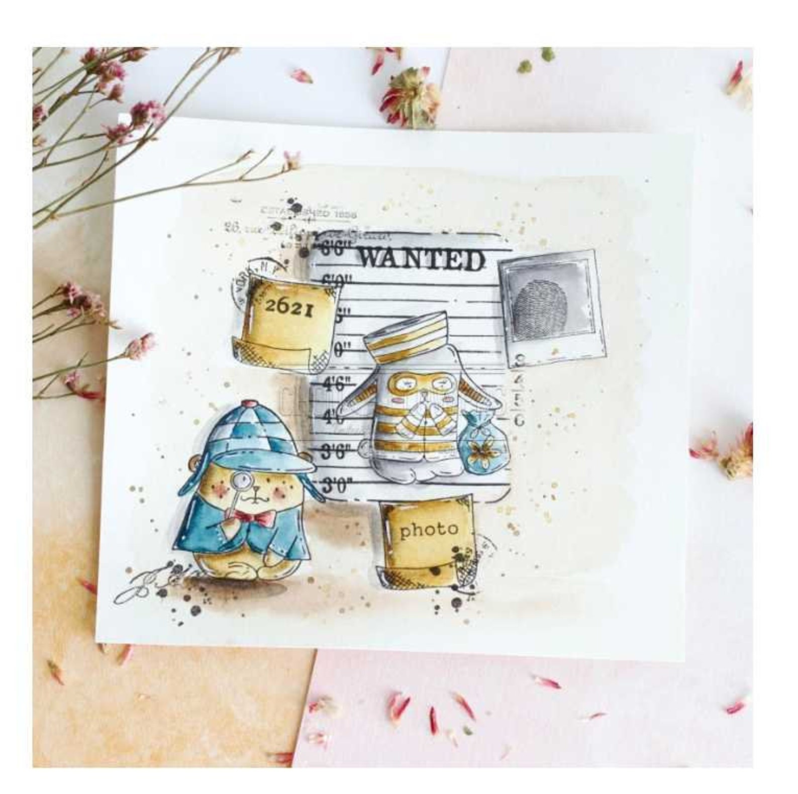 Doudou Detective - Stamp - 2.5 X 1.5 Inch - Chou and Flowers - Etsy