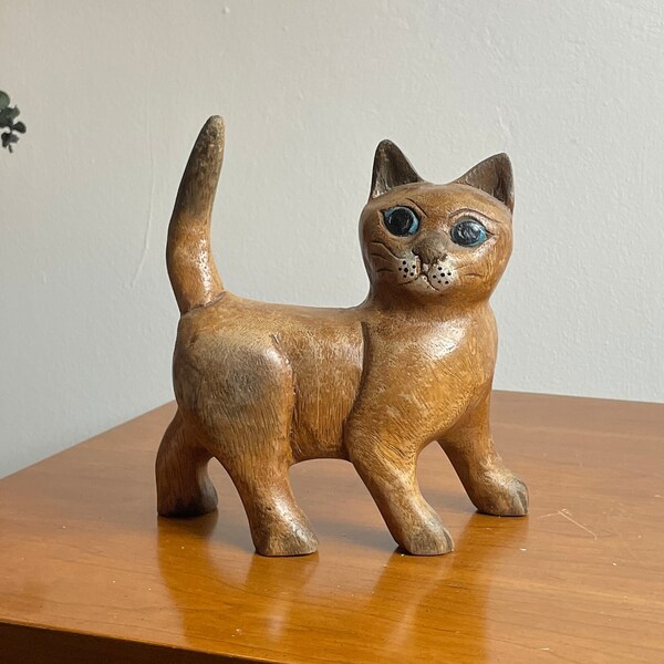 Wood Siamese Cat Statue - Etsy