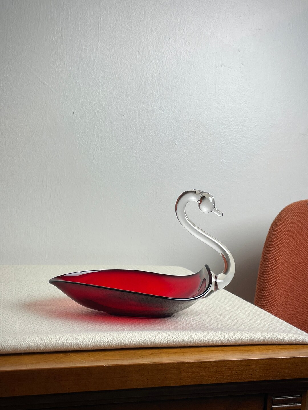 Mid Century Ruby Red Blown Glass 8"-inch Swan Bowl by Duncan Miller ...