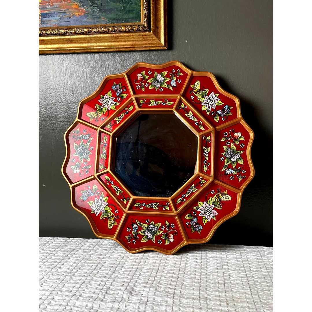 Peruvian Wine Blossom Fiesta Floral Reverse Painted Glass Wall Mirror ...