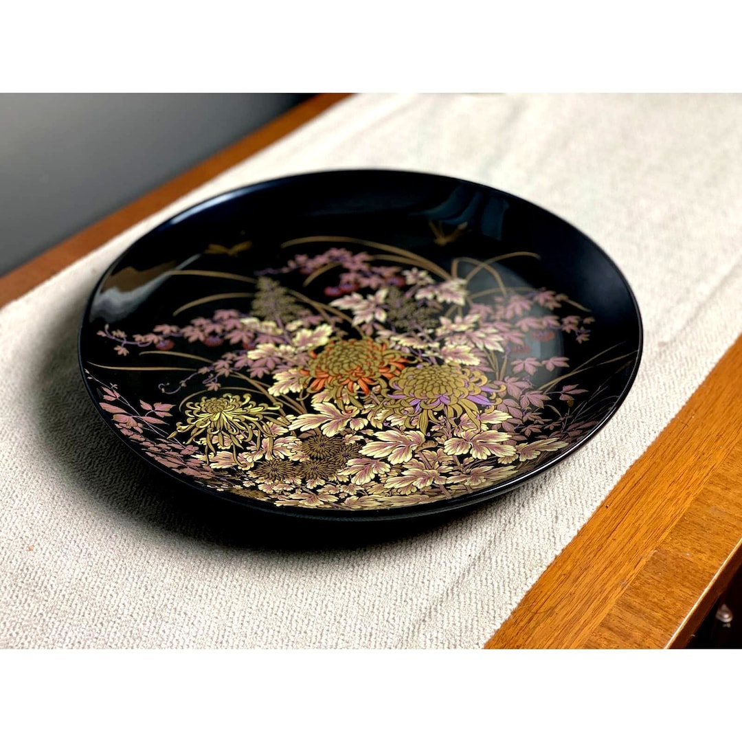 Vintage Tenmoku Gold Floral Ceramic Art Charger Plate, Shibata China ...