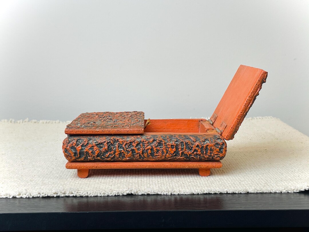 Mid Century Modern Textured Wood Box | Brutalist Style Applied Surface ...