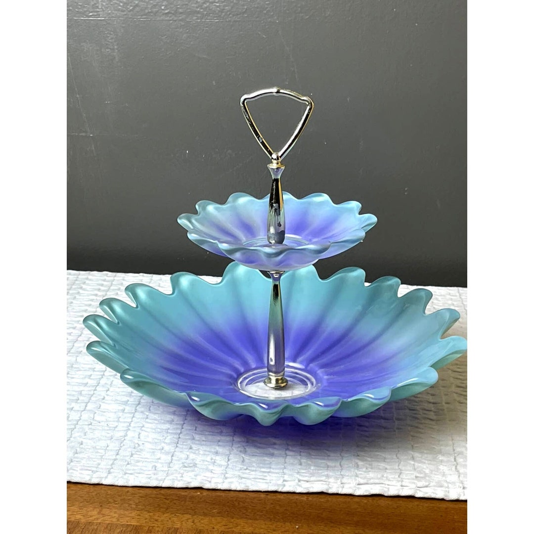MCM Starburst Tiered Tidbit Tray, Celestial by Federal Glass Co Teal ...
