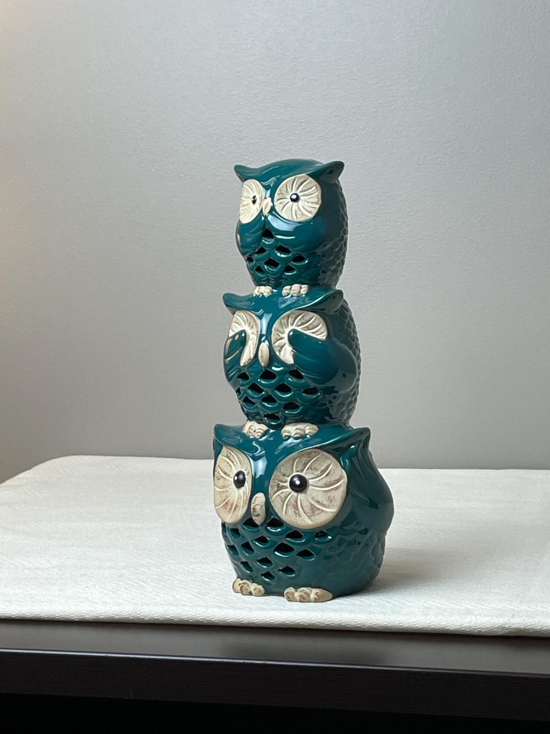 Vintage Pier One Owls Diffuser Stoneware Sculpture in Teal Blue, Cute ...