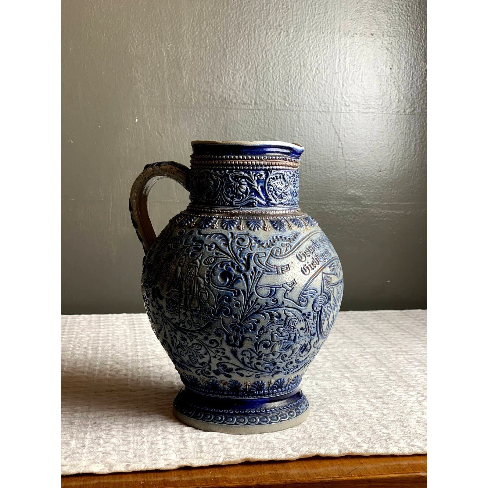 Antique 19th Century Westerwald German Beer Jug in Salt Glazed Pottery ...