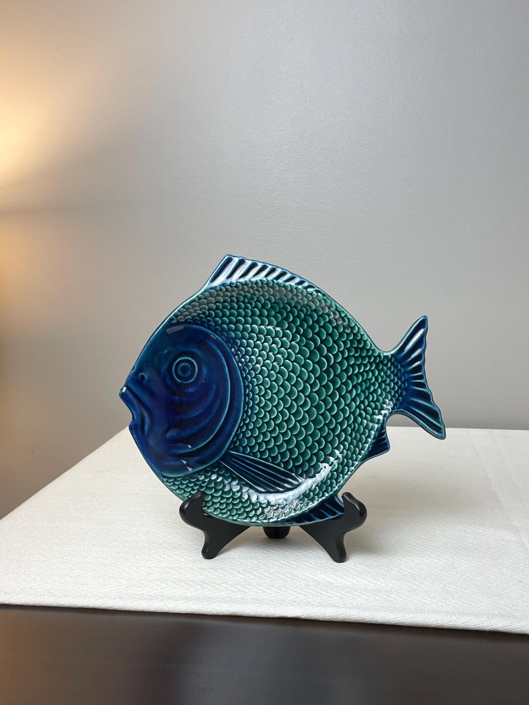 Vintage Majolica-style Fish Blue Green Glazed Ceramic Dish by Olfaire ...
