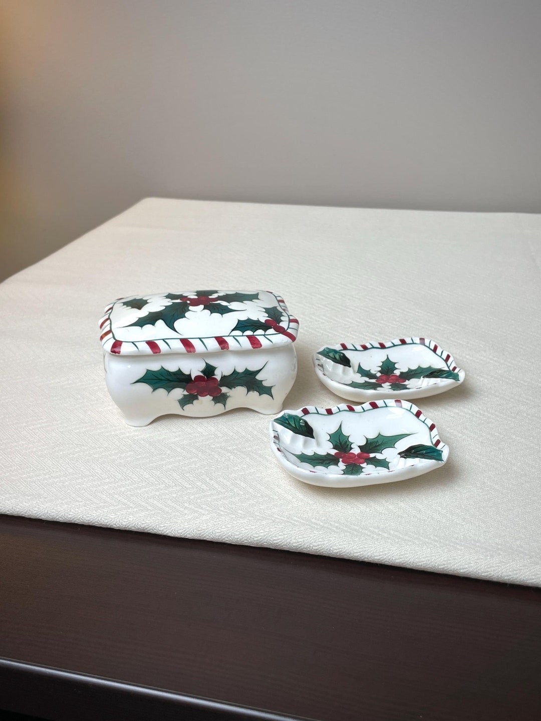 Mid Century Lefton Cigarette Box & Ashtray Complete Set, Holly Candy ...