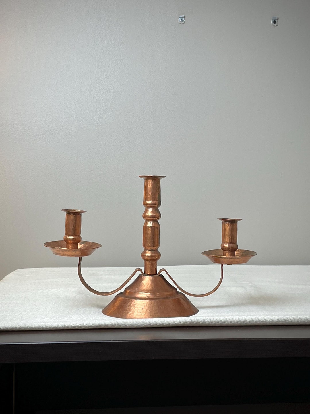 Antique Hammered Copper Triple Candelabra, Arts & Crafts Mission Style ...